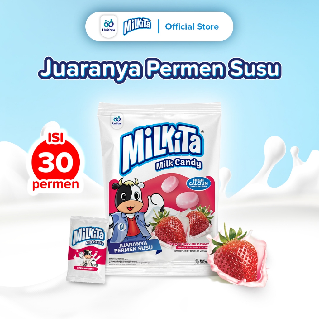 Jual Milkita Permen Susu Strawberry Premium Bag - Milk Candy 1 Bag (Isi ...