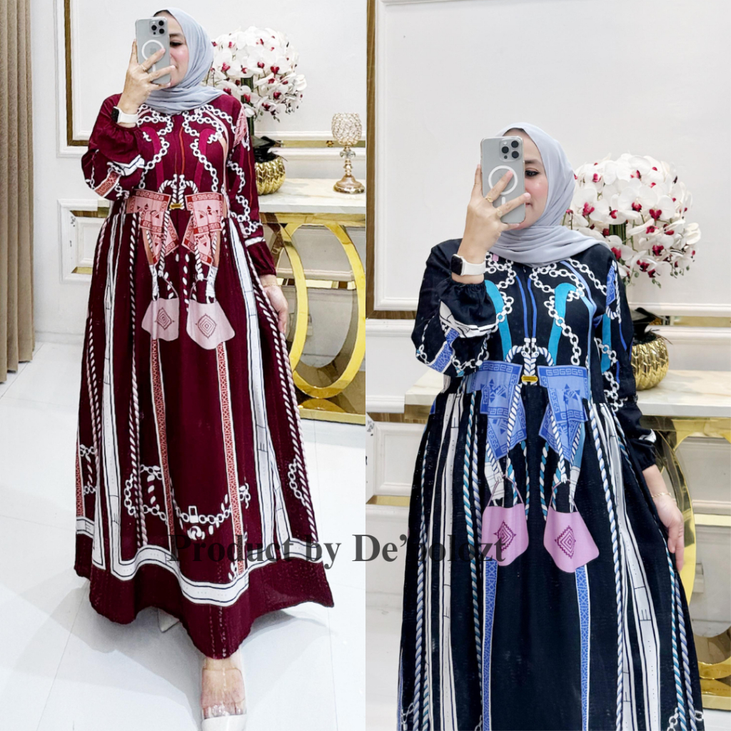 Jual Alisa Dress dress gamis wanita bahan viscose motif Jumbo LD 130 ...