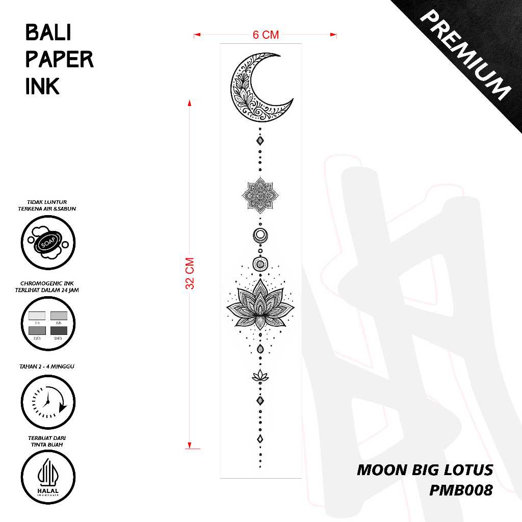 Jual Bali Paper Ink PMB008 Moon Big Lotus Fruit Ink Tatto Temporary ...