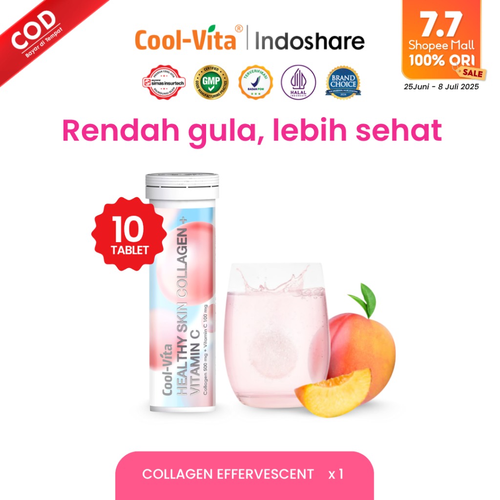Jual [1 Tube - 10 Tablet] Coolvita Paket Cerah Bersinar 30 Hari Collagen Effervescent Rasa Peach ...