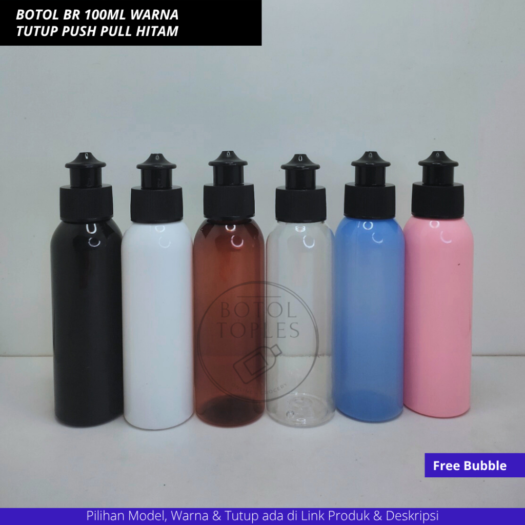 Jual Botol BR 100ML N24 Warna Tutup Push Pull Hitam Putih | Shopee ...