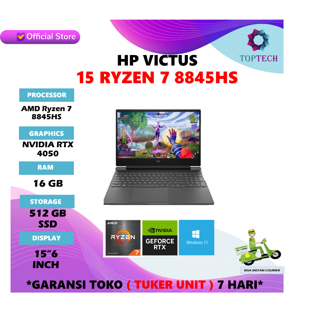 Jual HP VICTUS 15 RYZEN 7 8845HS RTX4050 6GB/ 16GB RAM 512GB SSD W11 ...