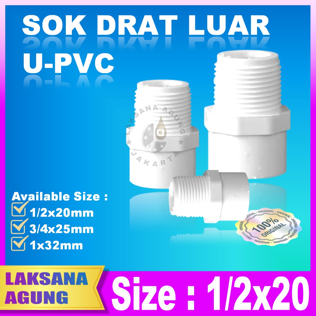 Jual SDL Pvc 1/2" x 20mm Pvc Drat x Polos | Sok drat luar pvc 1/2x20mm ...