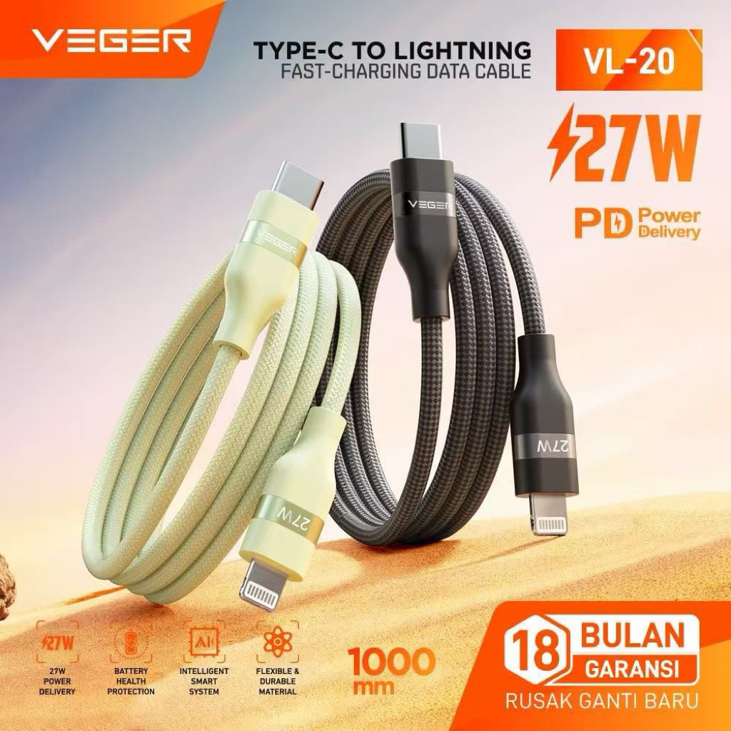 Jual Kabel VEGER C TO L / Kabel data VEGER VL-160 27W , VL-20 PD Type C to Lightning Fast ...