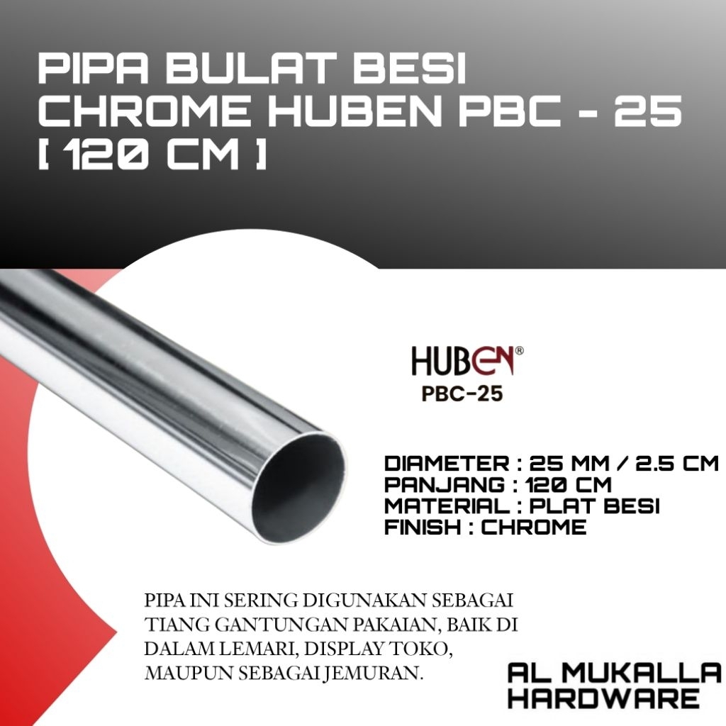 Jual [ 120 CM ] Pipa Bulat Besi Chrome Huben 25mm | Pipa Gantungan Baju ...