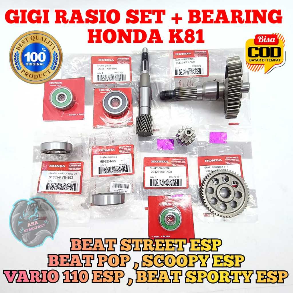 Jual Gigi Rasio Set K81 + BEARING SET Asli Original motor Honda BEAT ...