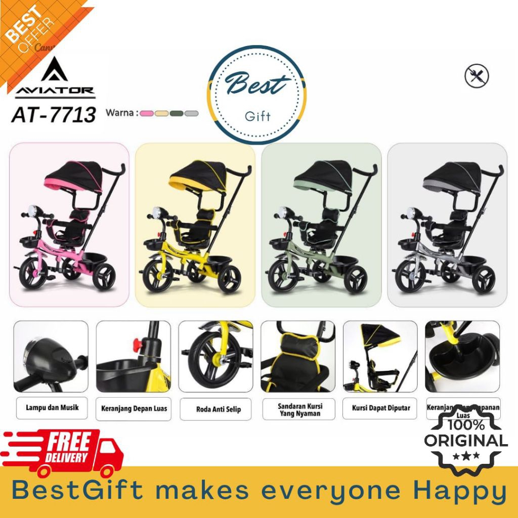 Jual SEPEDA ANAK TIGA RODA AVIATOR AT-7713//AT-7711//AT-7717//AT-7917 ...