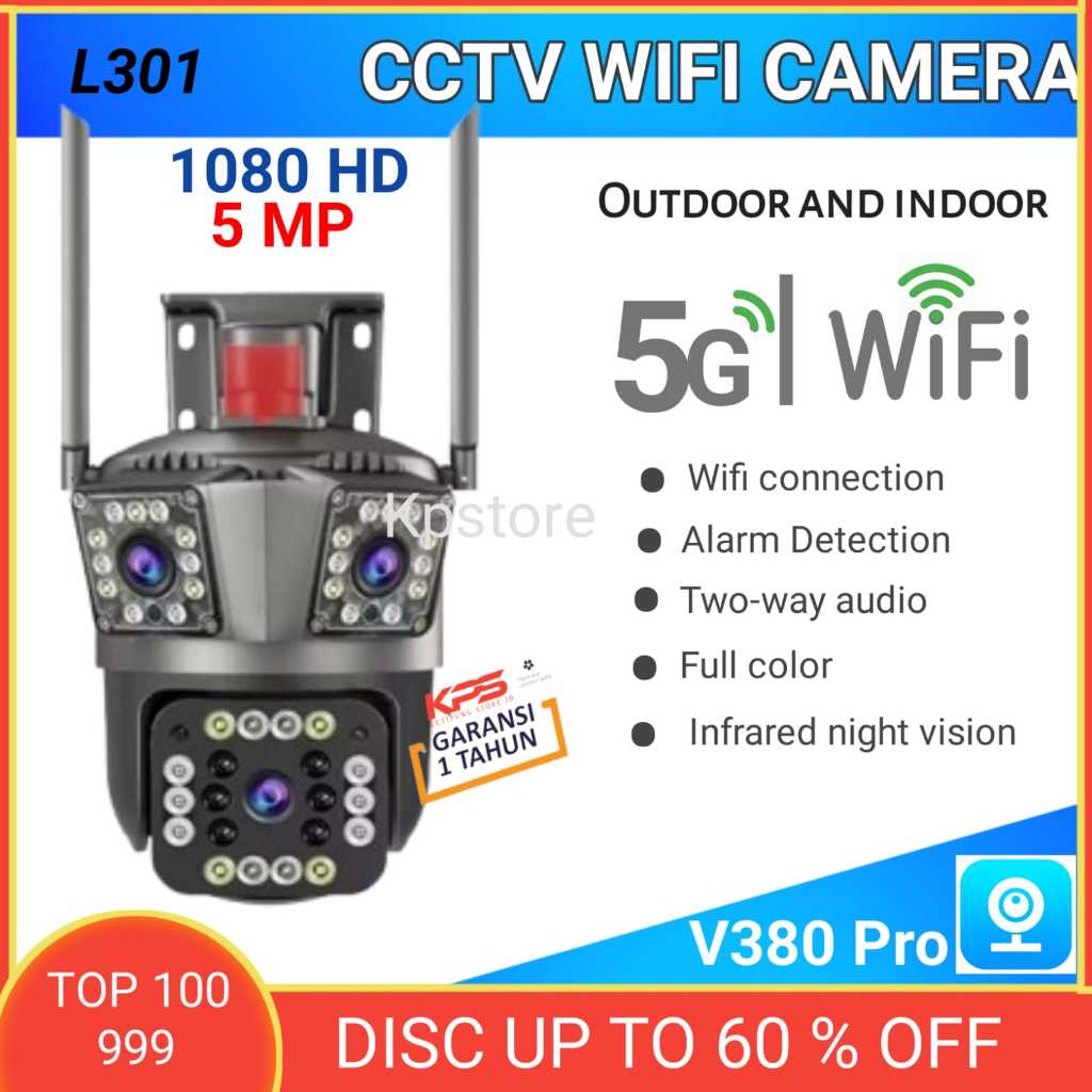Jual CCTV V380 LENSA 3 L301 WIFI WIRELESS 5 MP | CCTV WATERPROOF WTF IP66 BISA DI PANTAU DARI ...