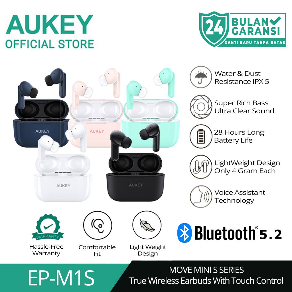 Jual AUKEY TWS Bluetooth True Wireless Earphone IPX5 4G Earbuds EP-M1S ...