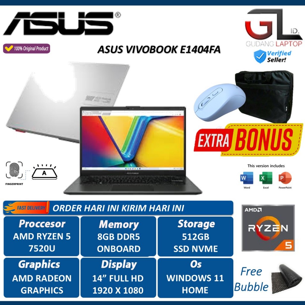 Jual Laptop Asus Vivobook Go 14 E1404FA Amd Ryzen 5 7520U 8GB 512GB 14 ...