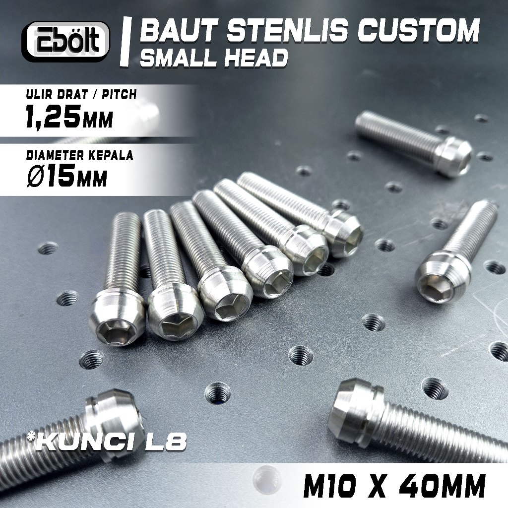 Jual BAUT STENLIS BAUD STAINLESS STEEL CUSTOM SMALL HEAD BAUT STAINLESS M10 PANJANG 40 MM PITCH ...
