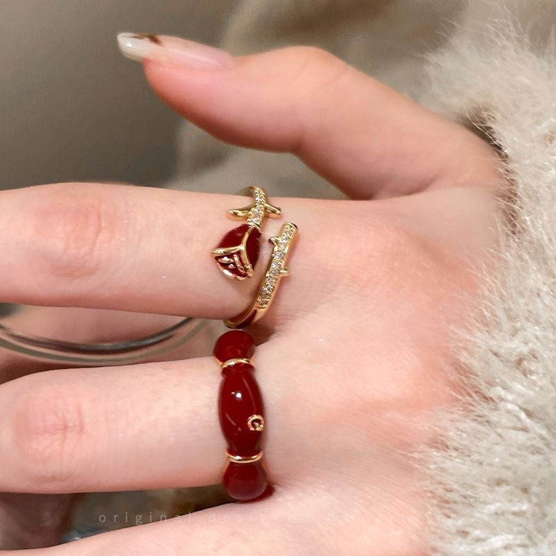 Jual COD Cincin Zirkon Mawar Merah Anggur Wanita Cincin Jari Telunjuk ...