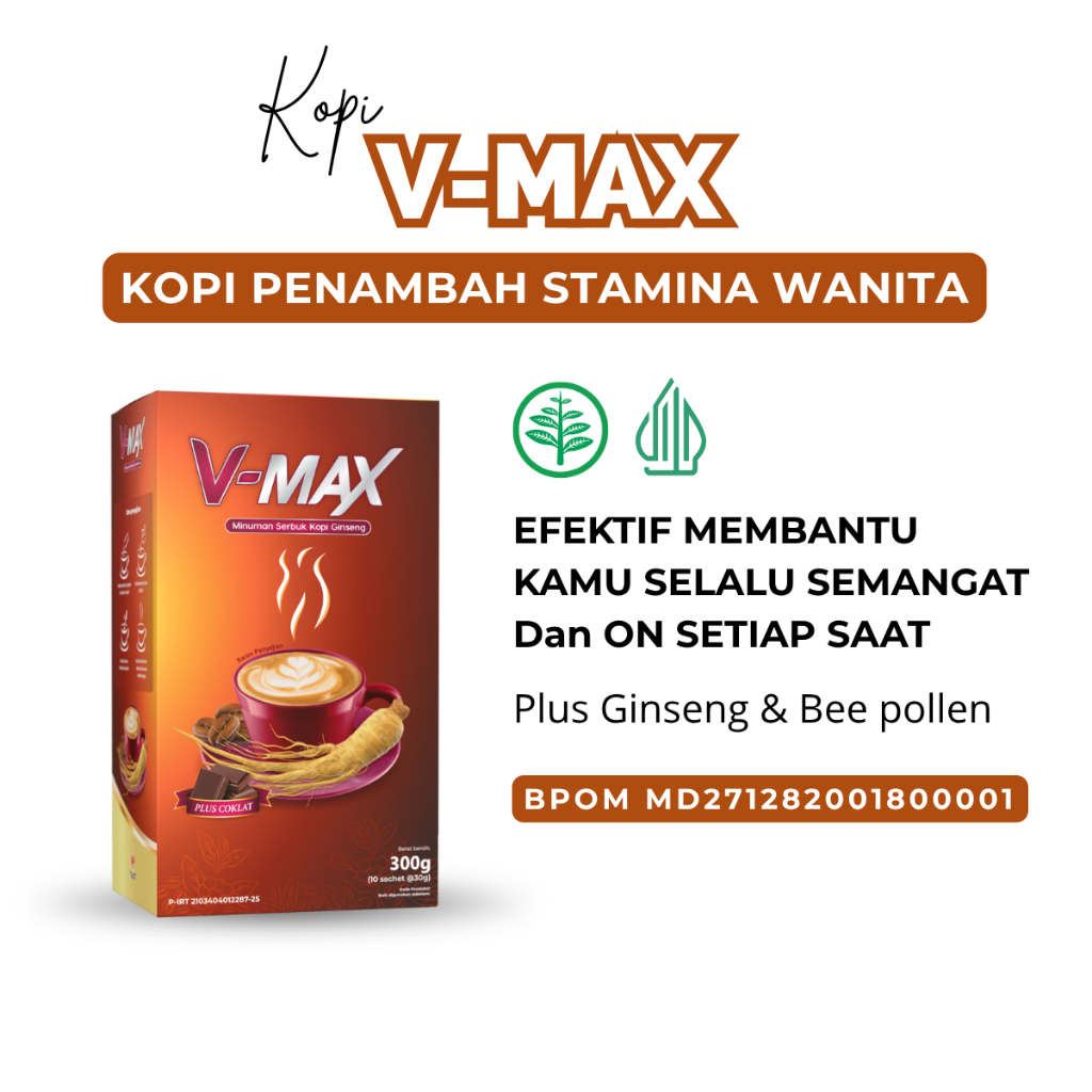 Jual V-MAX Kopi Ginseng Rasa Coklat Plus Bee Pollen Penambah Semangat ...
