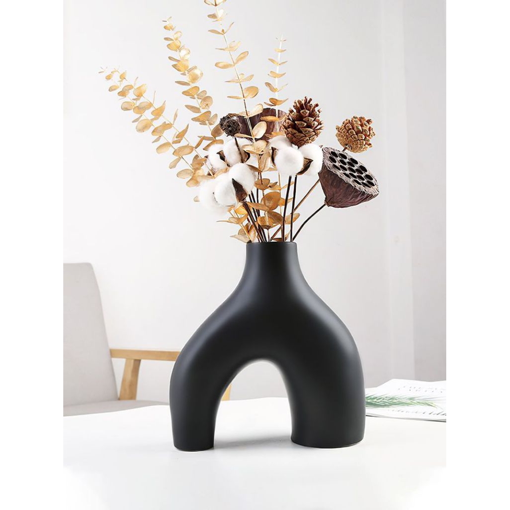 Jual Vas Bunga Hitam Aesthetic Minimalis Bentuk Unik Modern Dekorasi ...