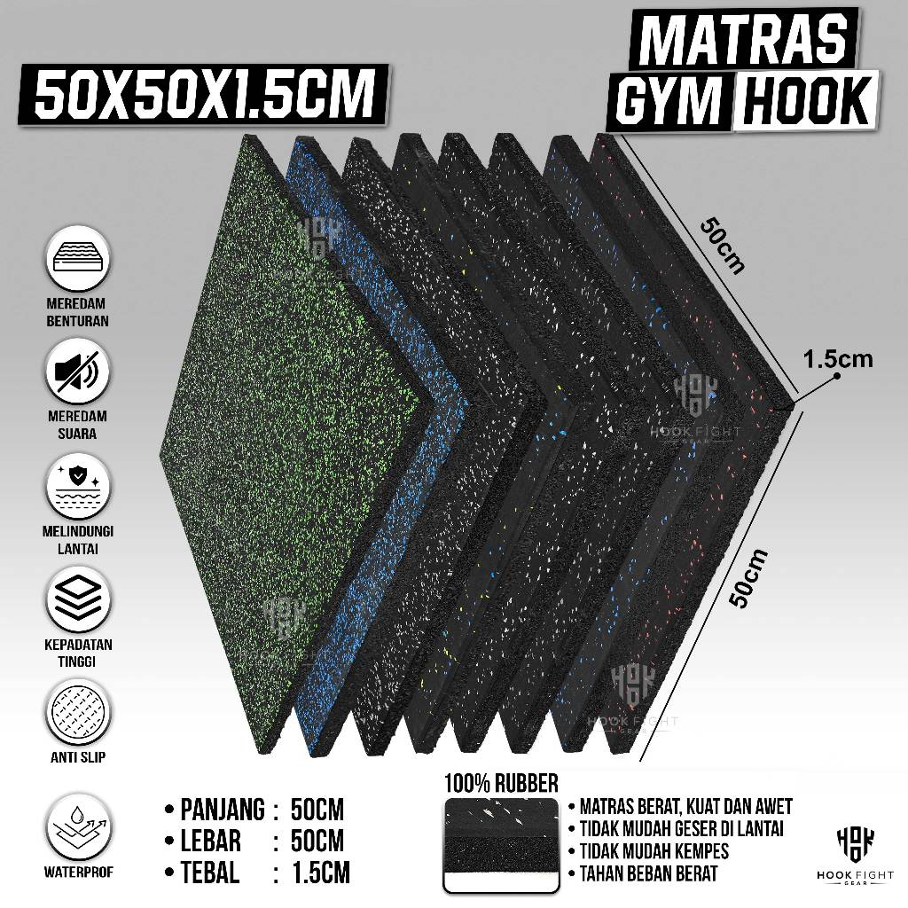 Jual Matras Gym Karet 50cm x50 cm x 1.5cm Hook Karpet Fitness Rubber ...