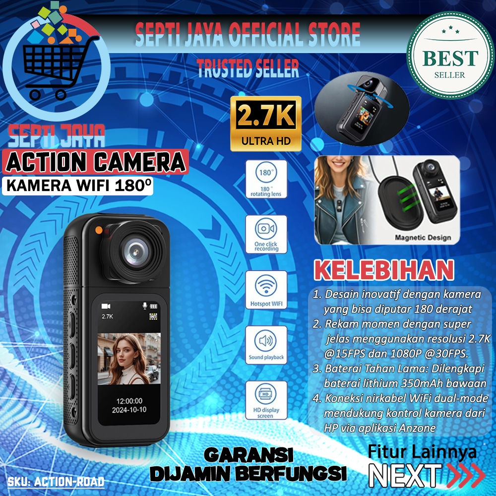 Jual Septijaya Mini Action Kamera Wifi 2.7K UHD 12MP 180° Rotasi ...