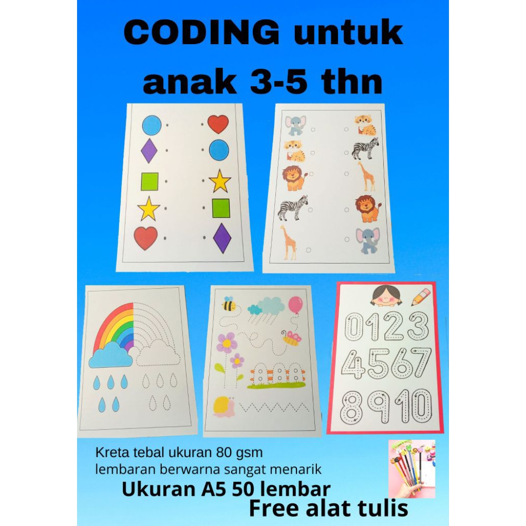 Jual Lembar aktivitas Worksheet CODING untuk anak umur 2-5 tahun. PAUD ...