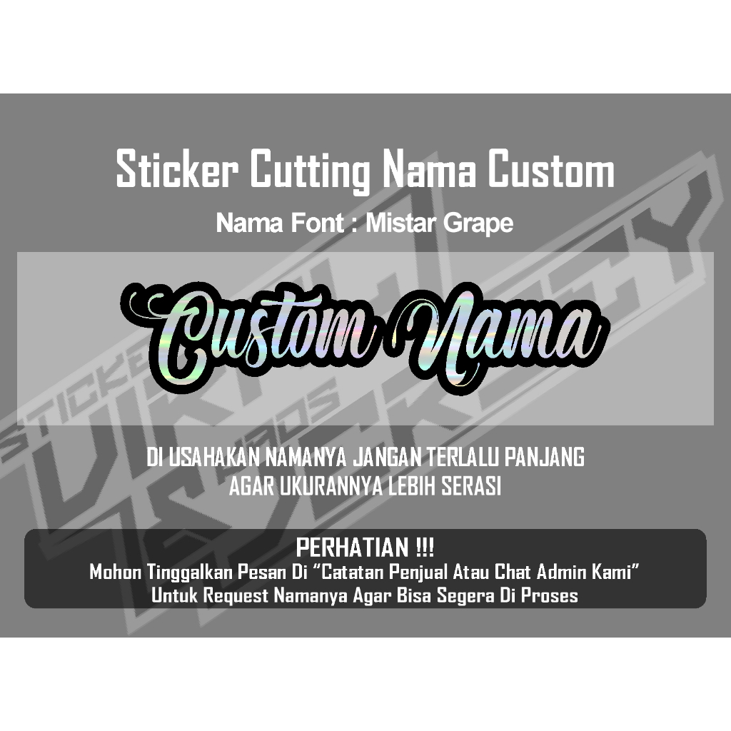 Jual Sticker Nama Custom (Bisa Request) Hologram Pelangi 12cm & 30cm ...