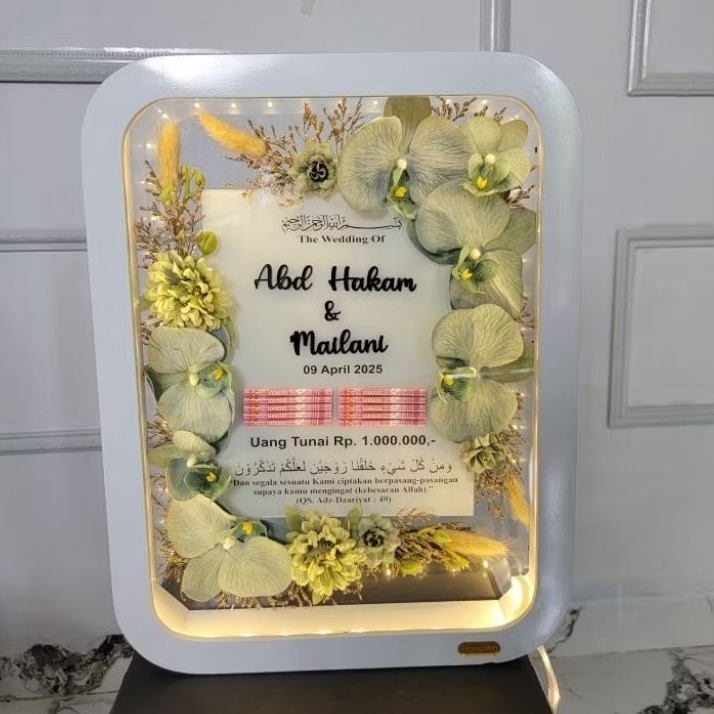Jual Mahar pernikahan Askara full akrilik ukuran 30x40 cm free custom dan request tema bunga dan ...