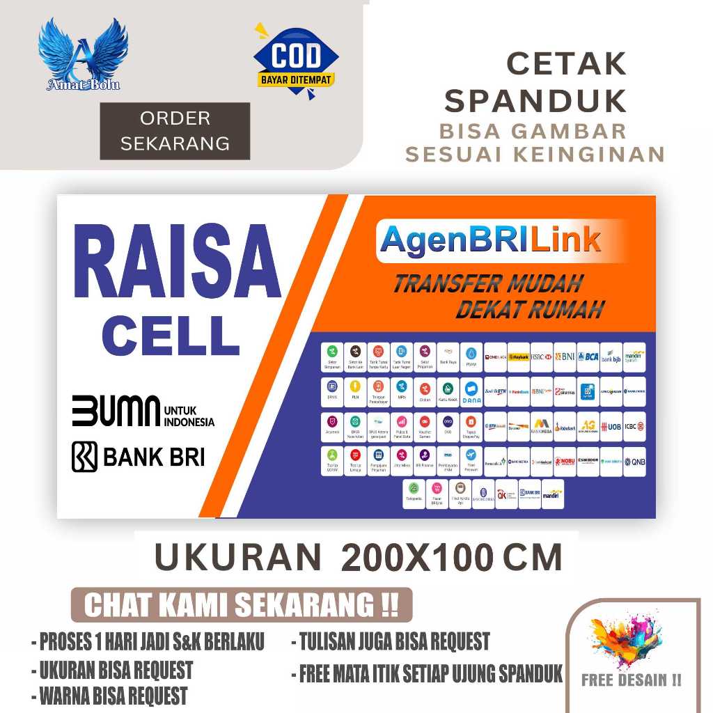 Jual Cetak Spanduk Cetak Banner AGEN BRILINK RAISA CELL Ukuran 200x100 ...