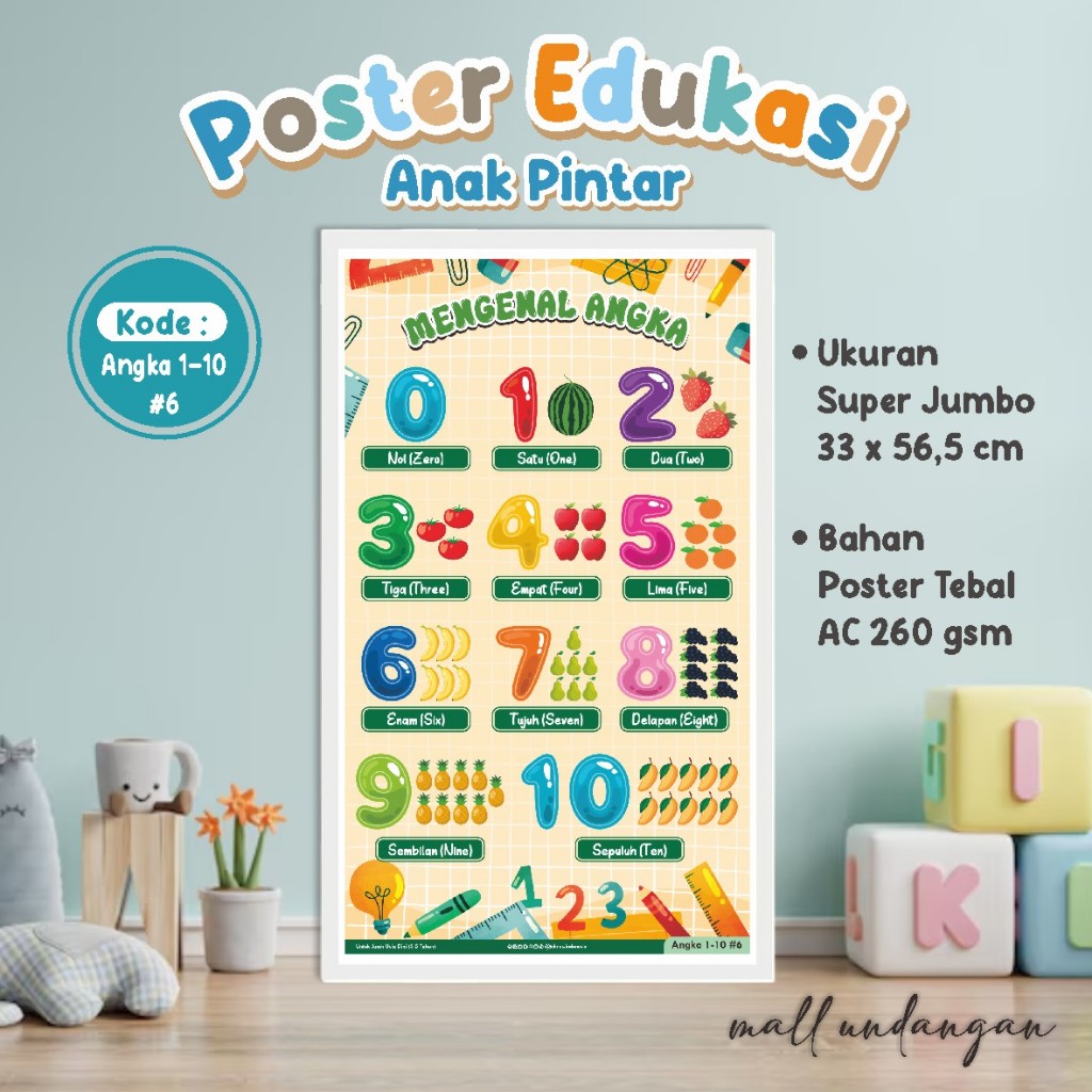 Jual POSTER BELAJAR ANAK PINTAR [TEMA ANGKA 1-10] - POSTER EDUKASI ...