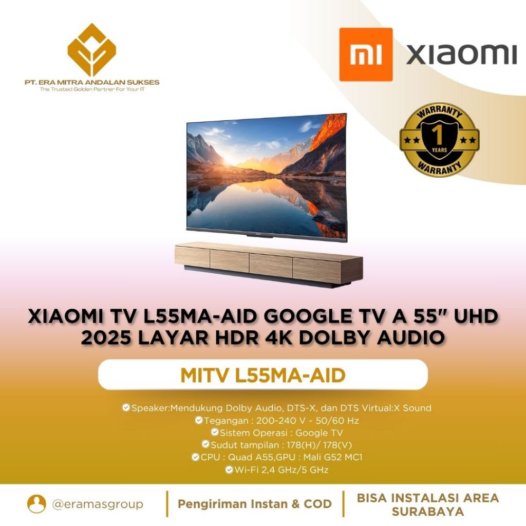 Jual Xiaomi Tv L55MA-AID Google TV A 55" UHD 2025 Layar HDR 4K Dolby Audio | Shopee Indonesia