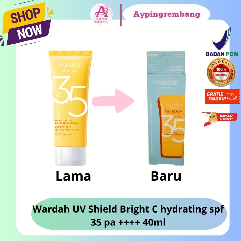 Jual Wardah UV Shield Brught C hydrating spf 35 pa ++++ 40ml (New ...