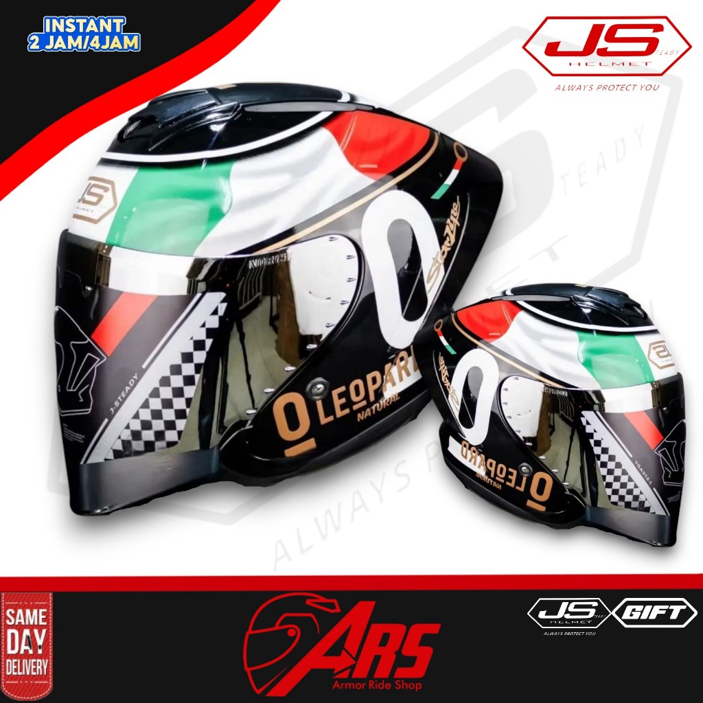 Jual Helm JS Armor Leopard Italy Black Doff/Glosy - Helm Half Face SNI ...