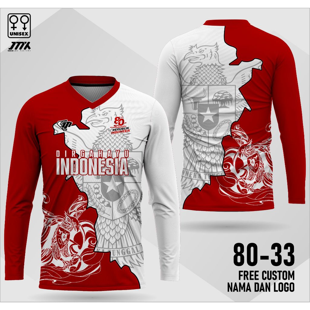 Jual Kaos Baju Jersey HUT RI 80 tahun 2025 Kaos 17 Agustus 2025 Custom Free Nama Lengan Panjang ...