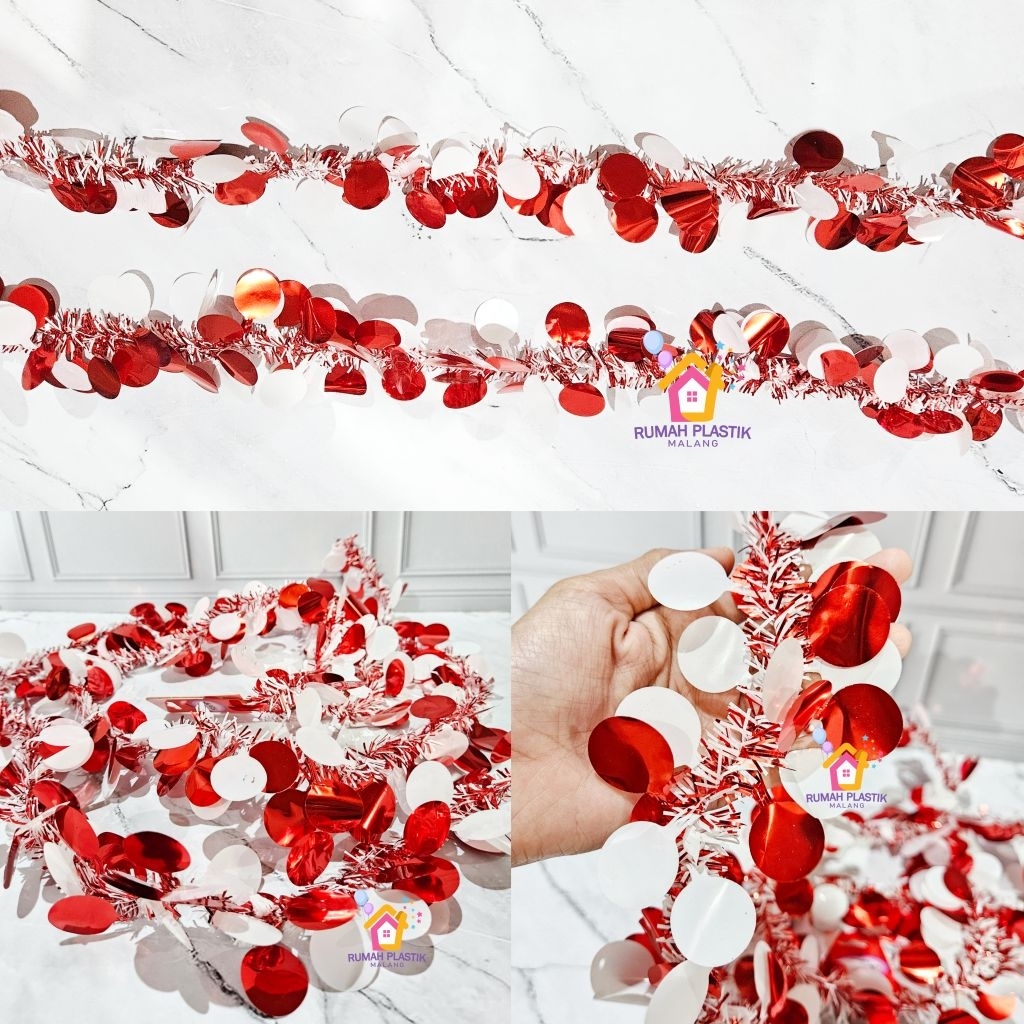 Jual slinger merah putih polkadot 17 agustus bulu rumbai tali dekorasi ...