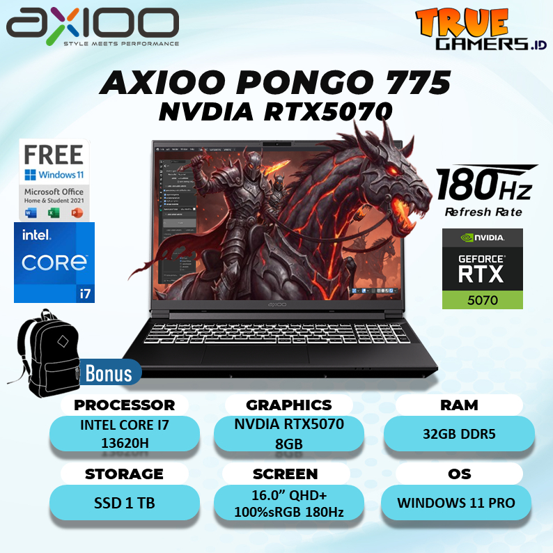 Jual Laptop Axioo Pongo 775 Core i7-13620H RTX5070 8GB/ 32GB 1TB SSD ...