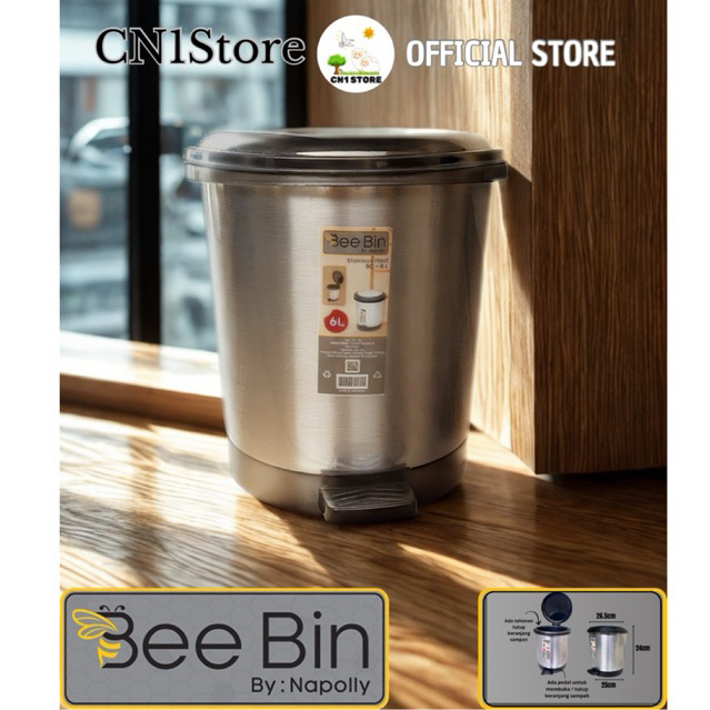 Jual Tempat Sampah Injak dan Open Stainless Plast 6L/10L (BEE BIN) Napolly | Shopee Indonesia