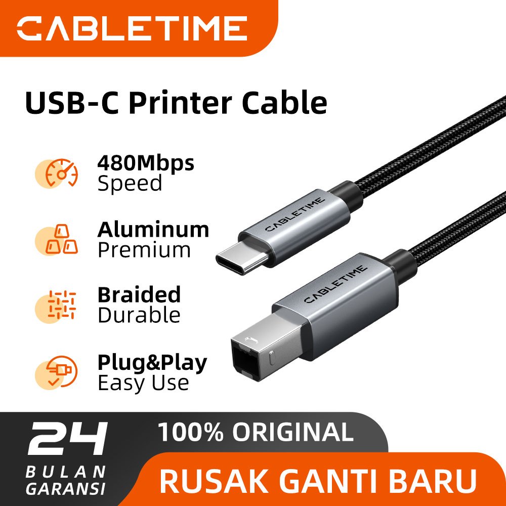 Jual CABLETIME Kabel Printer USB-C to USB B Male to Male USB Type C to ...