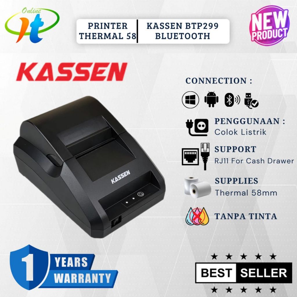Jual Printer Bluetooth Thermal 58mm Kassen BTP299 USB RPP02N RJ11 Moka ...