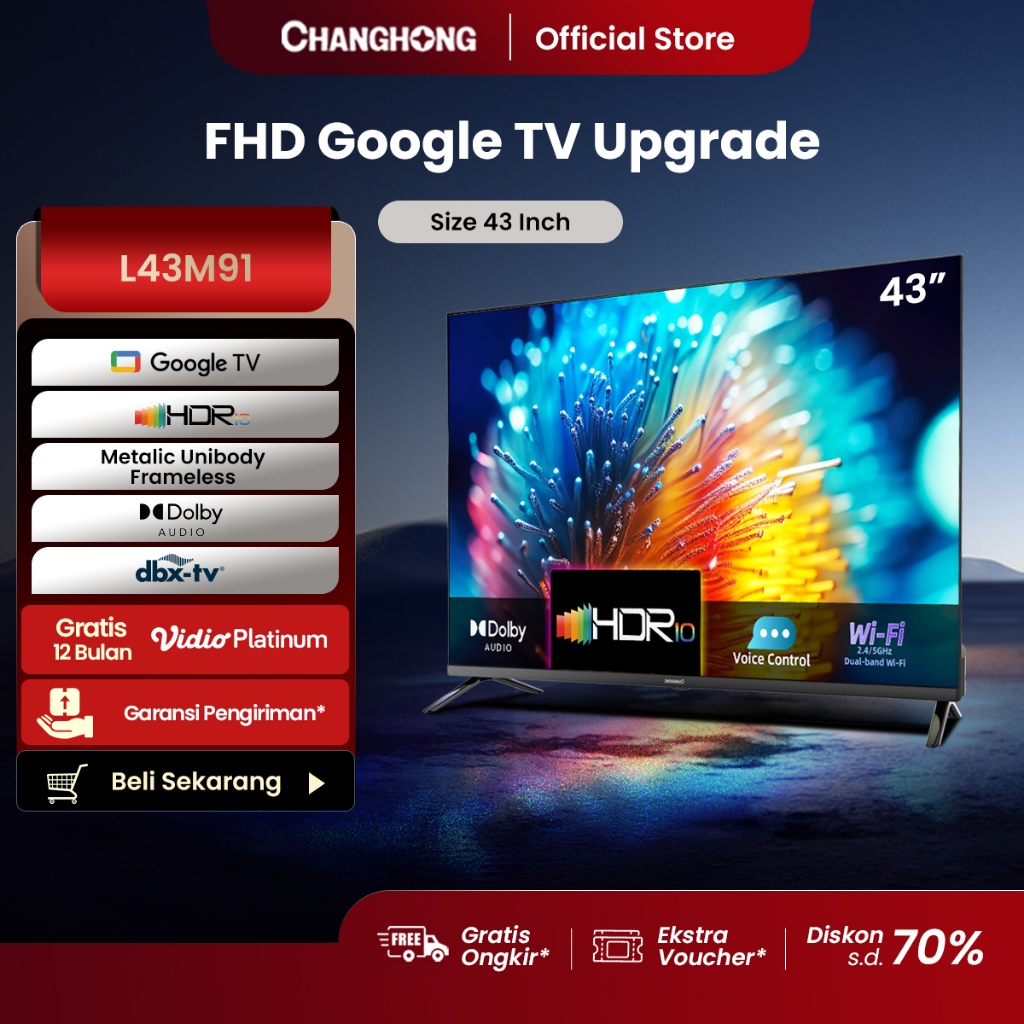 Jual Changhong Google TV 43 inch FHD Dolby Audio Google Play Netflix ...