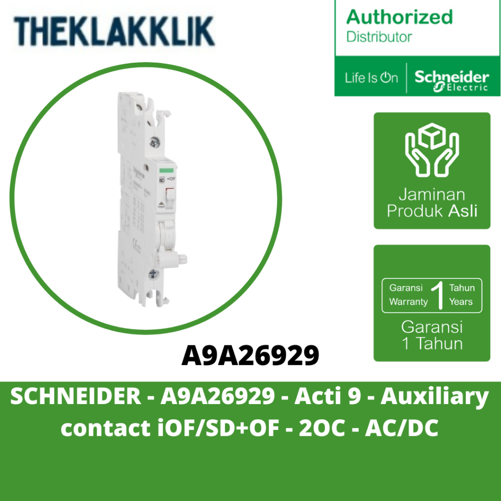 Jual SCHNEIDER - A9A26929 - Acti 9 - Auxiliary contact iOF/SD+OF - 2OC ...
