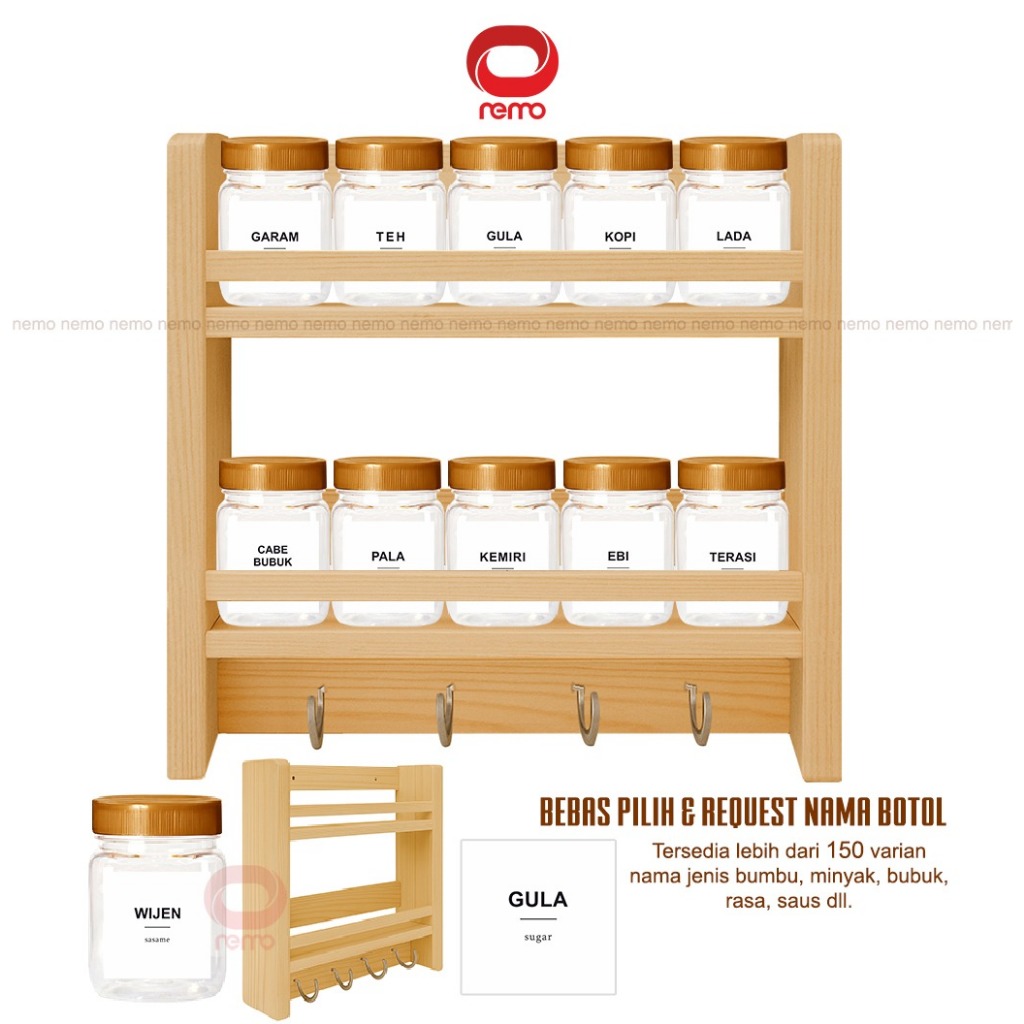 Jual Rak Bumbu 2 Tingkat Serbaguna Free Pengait, Toples dan Stiker ...