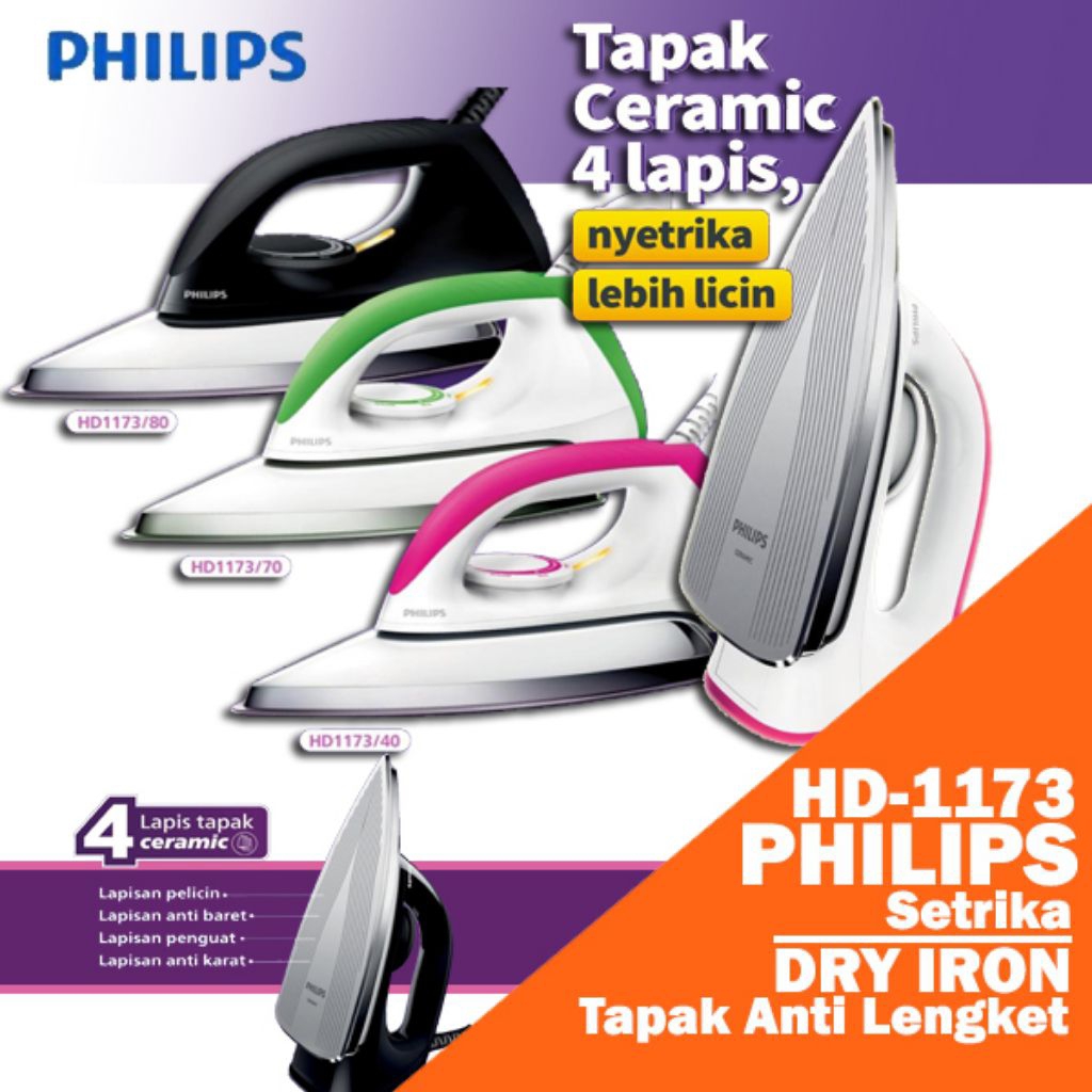 Jual Philips Setrika Listrik Ceramic HD1173 Seterika Seri HD 1173 ...