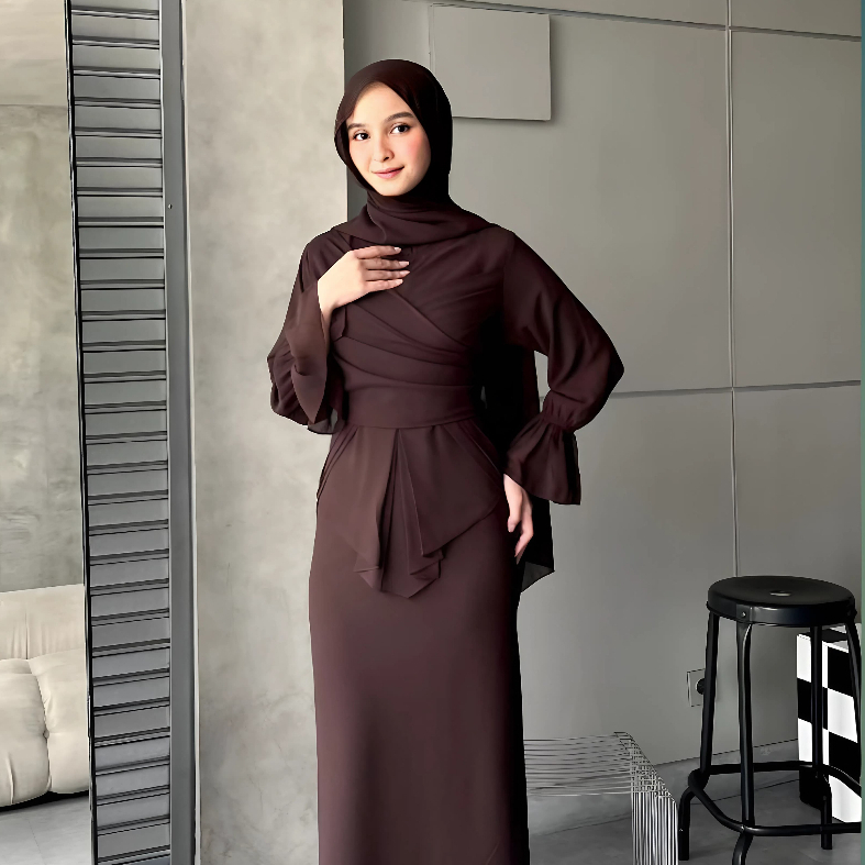 Jual Gamis Dress Coklat Mahogany Polos Remaja Ootd Korean Style Size M ...