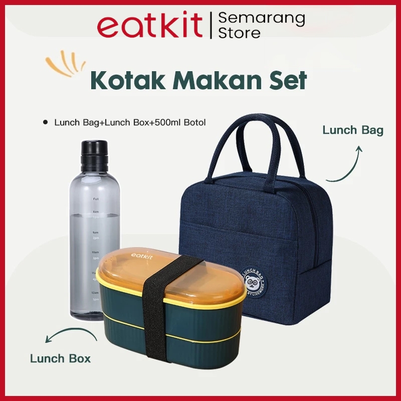 Jual Eatkit 3in1 Lunch Box Set Kotak Makan Siang Microwaveable Kotak Bekal Tas Thermal Lunch Bag ...