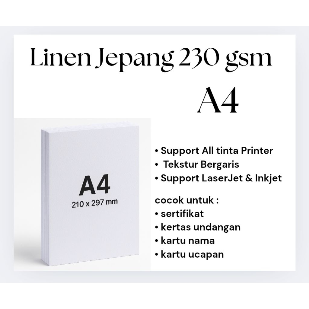 Jual Kertas Linen Jepang Premium A4 F4 A3 230 gsm – Kertas Tebal Untuk Sertifikat, Undangan ...