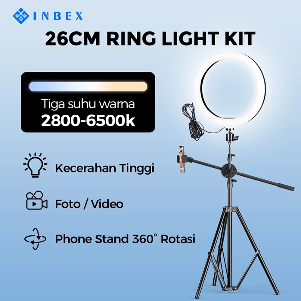 Jual INBEX Ring Light Besar 26cm tripod 210cm+ 3 Holder HP ringlight ...