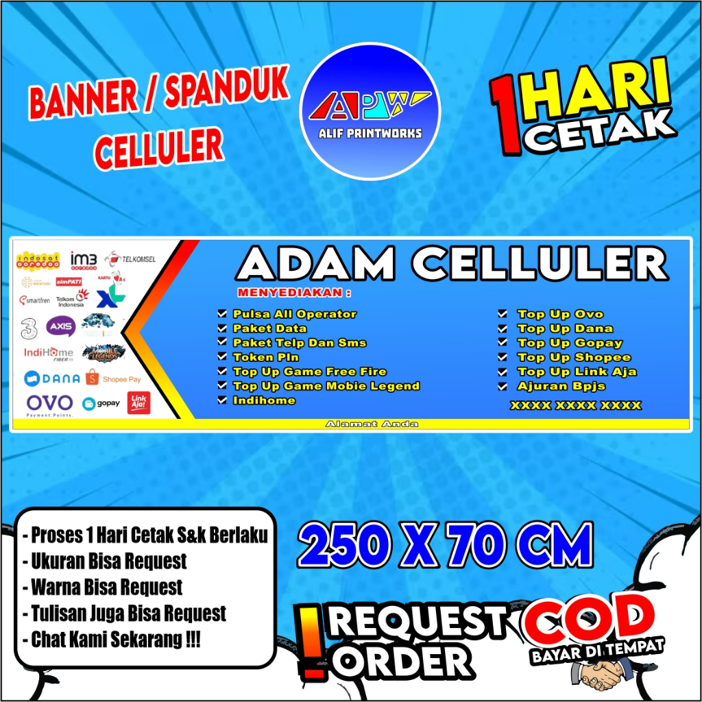 Jual Spanduk Banner Adam Celluler 250x70 Cm | Shopee Indonesia