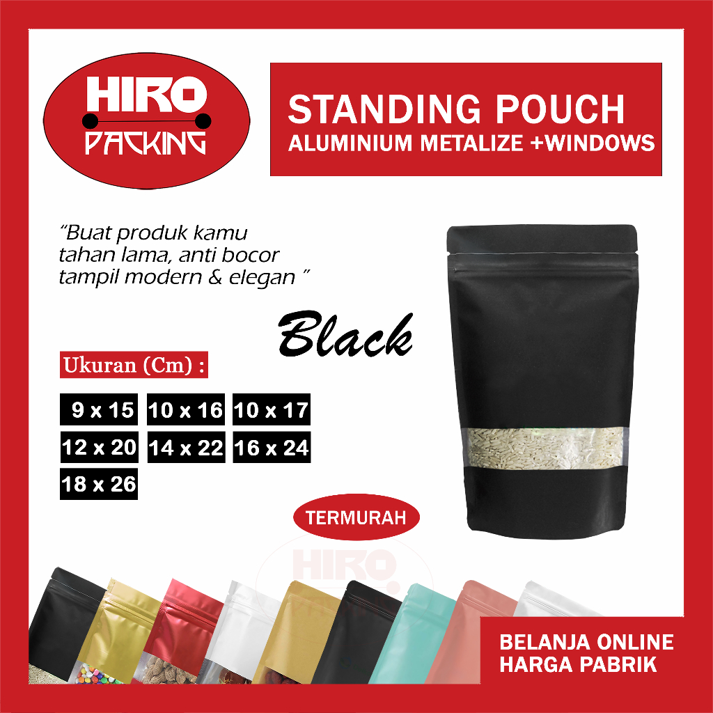 Jual Plastik Ziplock Standing Pouch Aluminium Metalize Windows Hitam ...