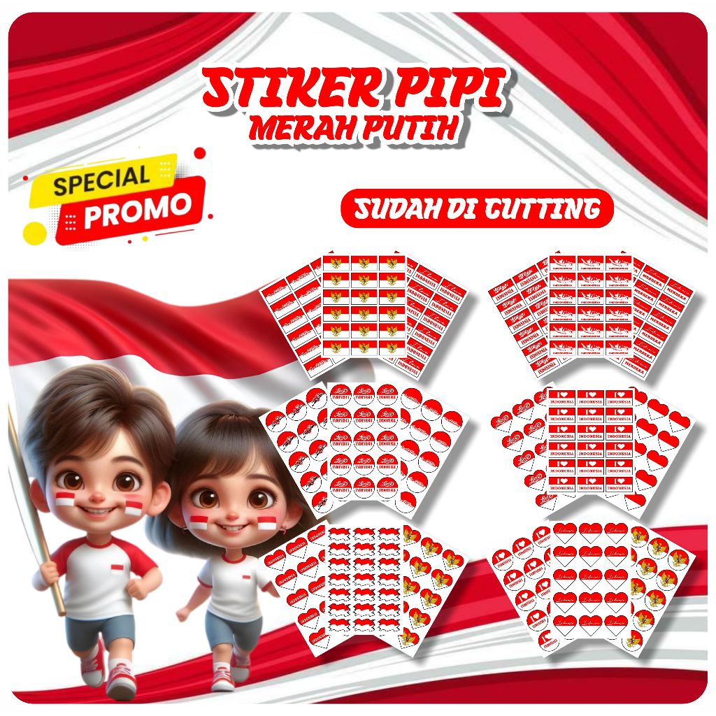 Jual Sticker Pipi Merah Putih Lembaran - Stiker Cutting Tempelan Pipi ...