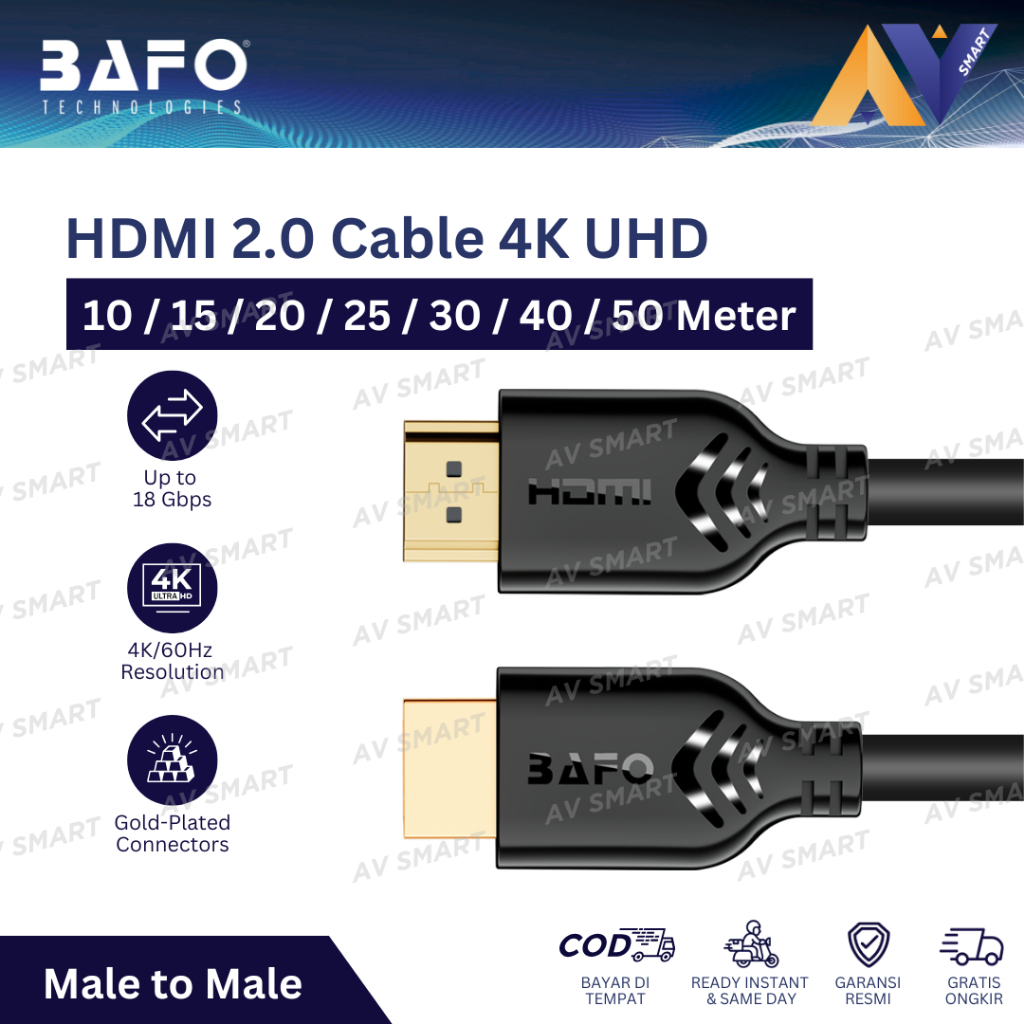Jual BAFO Kabel HDMI 2.0 Male to Male Cable 4K UHD 10 / 15 / 20 / 25 ...