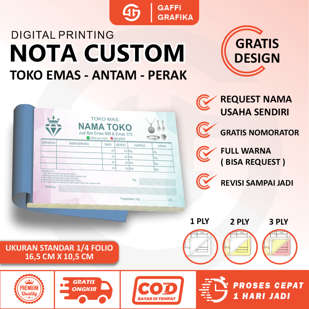 Jual Nota toko perhiasan emas costum gratis design full warna ukuran 1/ ...