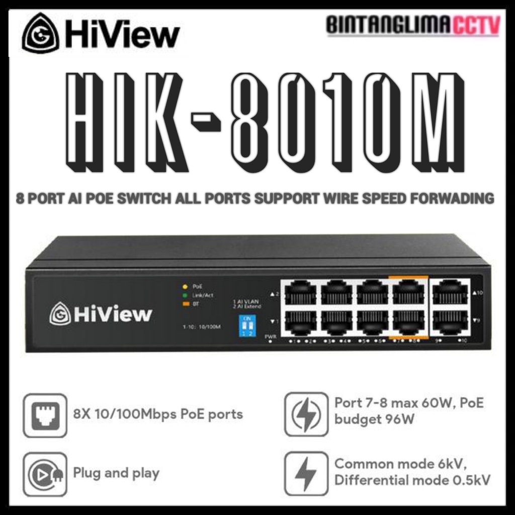 Jual HIVIEW HIK-8010M 8 PORT AI POE SWITCH ALL PORTS SUPPORT WIRE SPEED ...