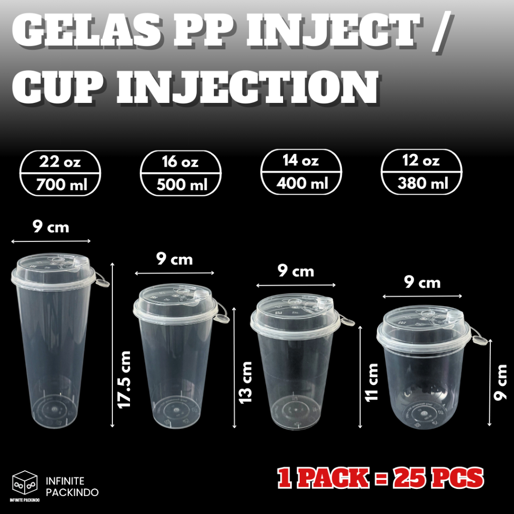 Jual (ISI 25 PCS) Gelas PP Cup Injection Datar Oval 12oz / 14oz / 16oz ...