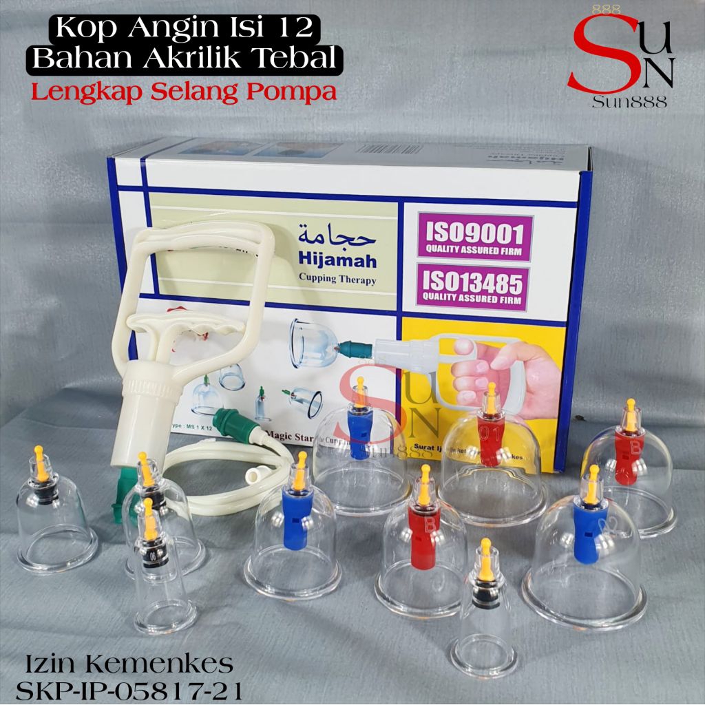 Jual Sun888 Kop Angin Bekam Isi 12 Cup Lengkap Selang Dan Pompa Terapi Bekam Hijamah Akrilik ...